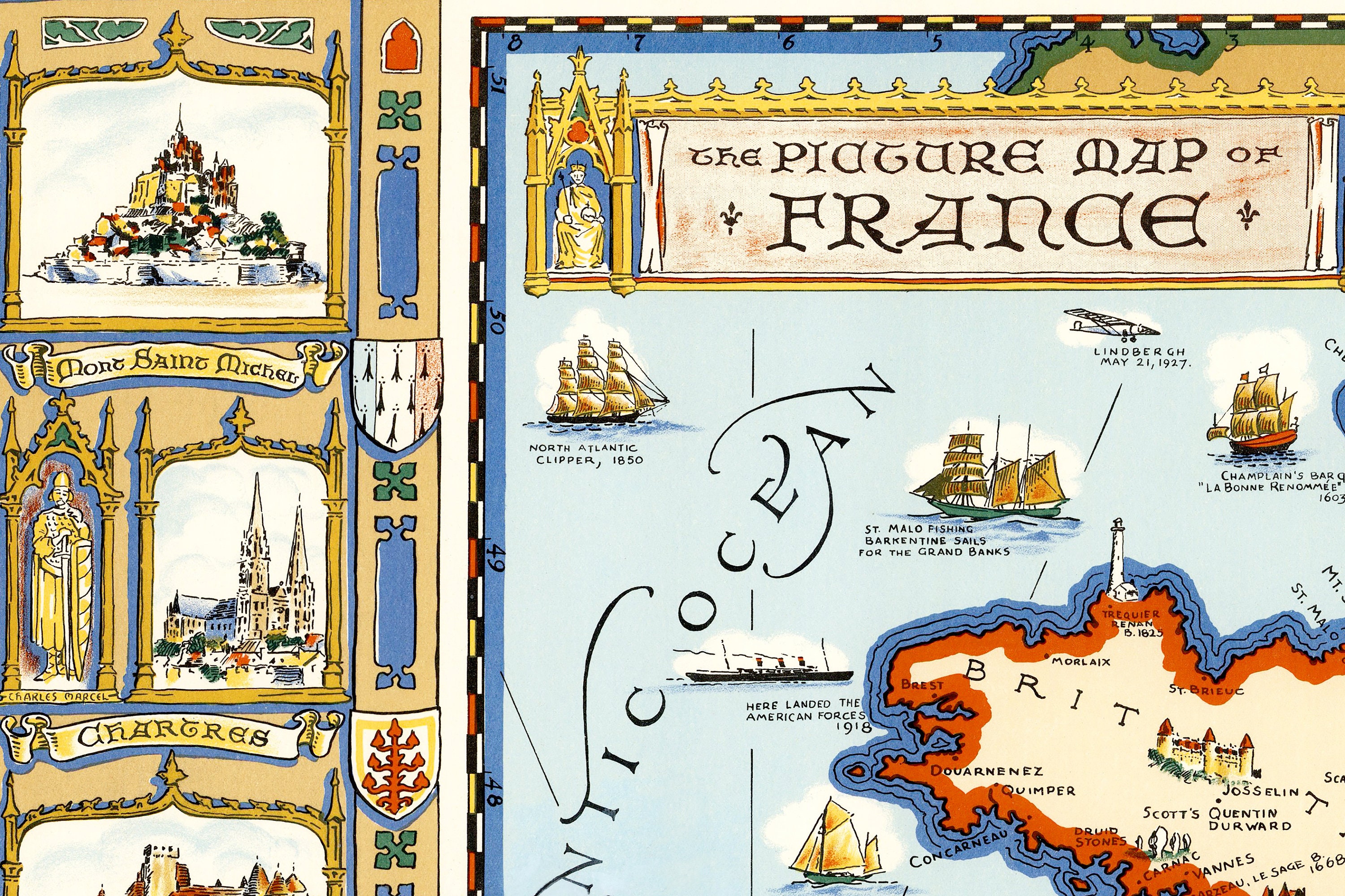 Vintage Pictorial Map of Europe and France (1929) | R.R. Bowker Co ...