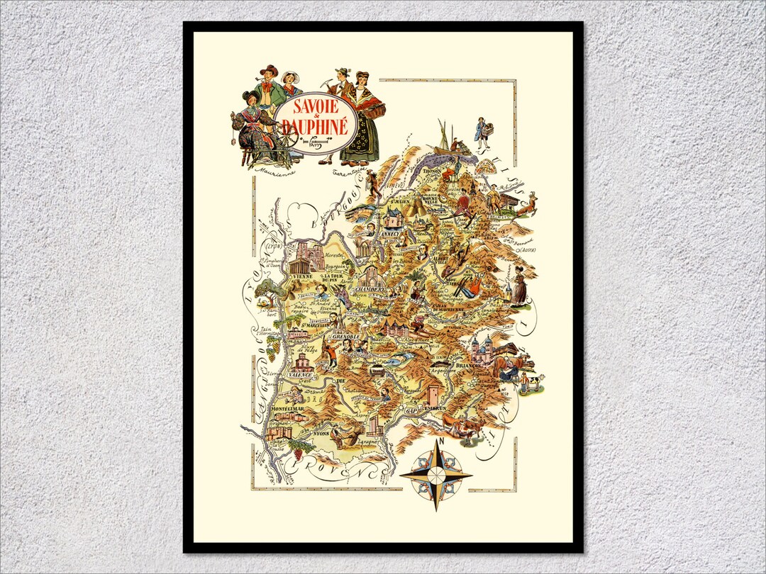 Savoie & Dauphiné Map | Illustrated Regional Map of France | Vintage ...