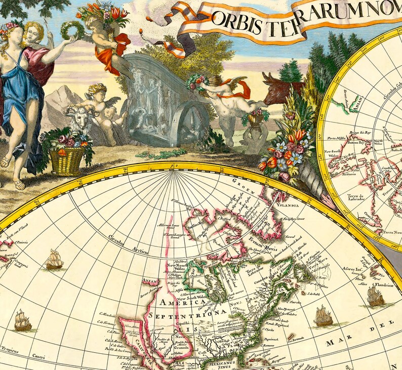 El Mundo 1700 / Mapa del mundo que muestra América del Norte - Etsy España
