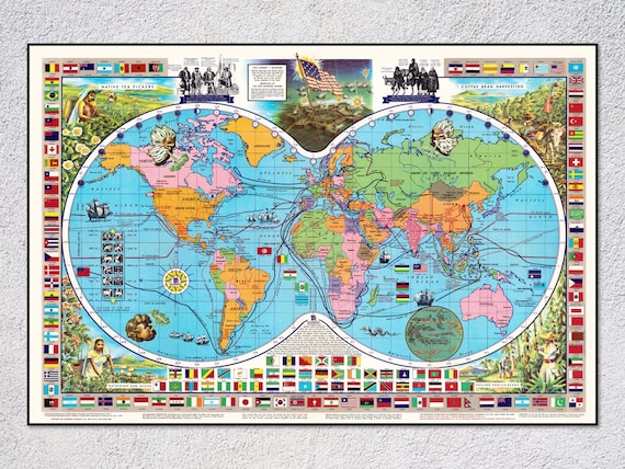 Spice World Map Pictorial Map of the World Reproduction | Etsy UK