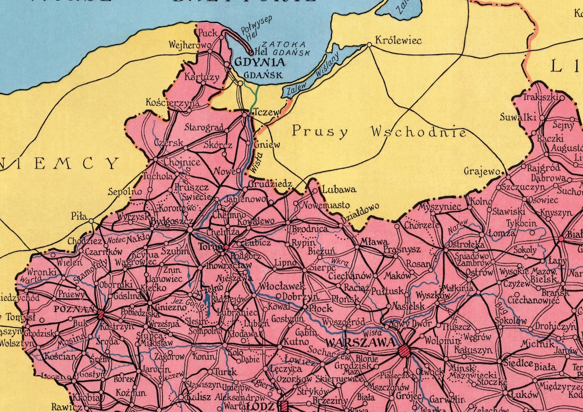 Historic Map Old Map of Poland 1929 Antique European Maps & - Etsy UK