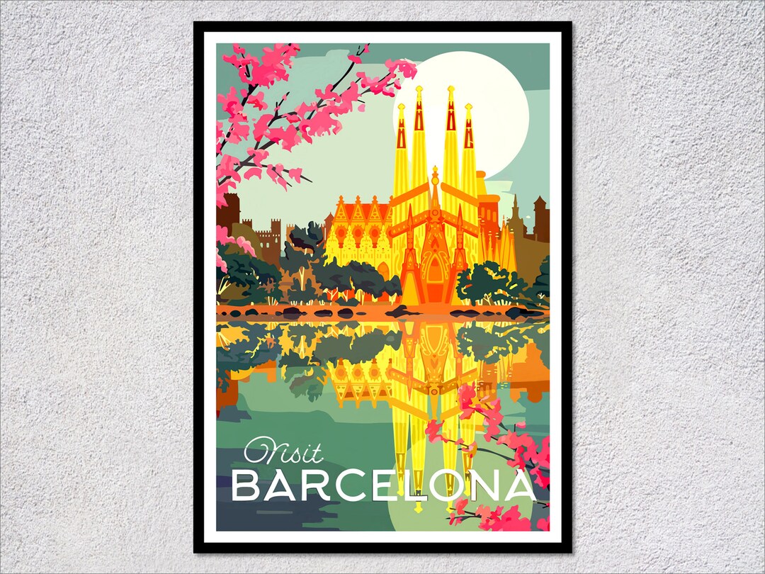 Vintage Barcelona Travel Poster – Retro Spain Print – Classic Catalonia ...