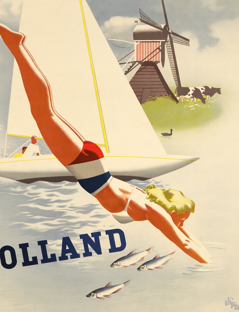 Vintage Dutch Posters & Prints Retro Tourism Print - Etsy