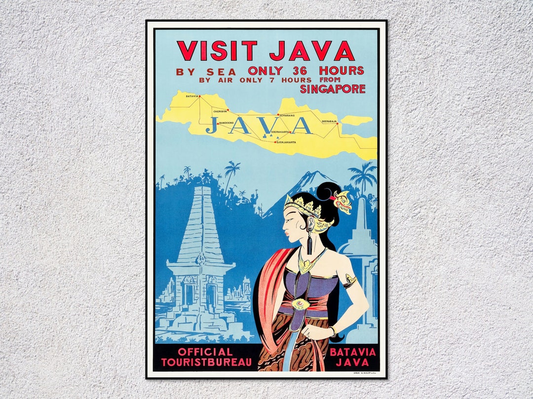 Vintage Visit Java Travel Poster Print Retro Tourism - Etsy