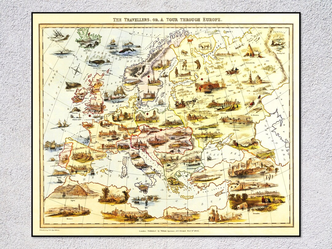 Pictorial Map of Europe as a Game Board (1842) | European Towns, Life ...