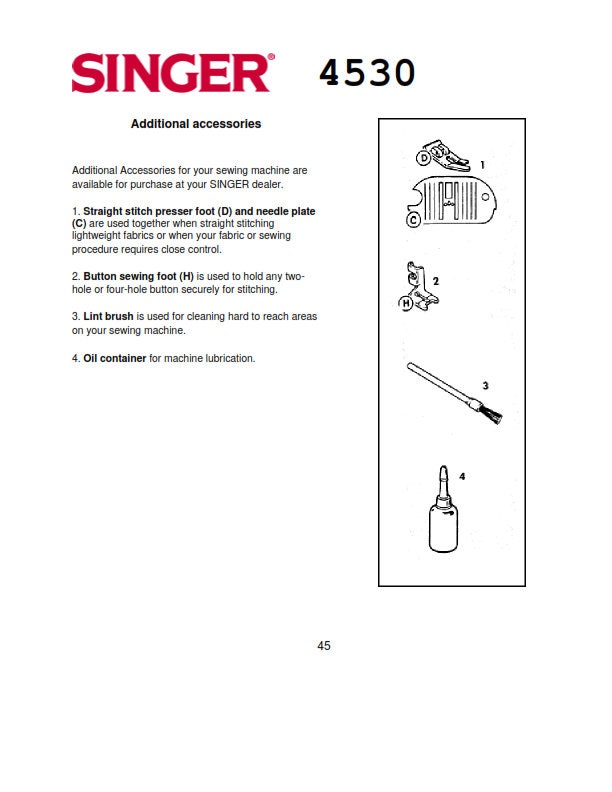 Singer Sewing 4530 Instruction Manual Handbook, Instant Download, PDF ...