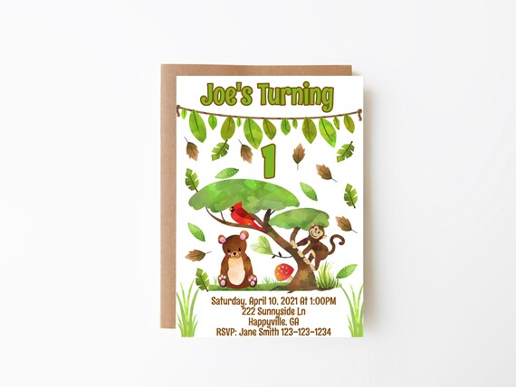 Editable Jungle Birthday Card Printable Template Instant | Etsy