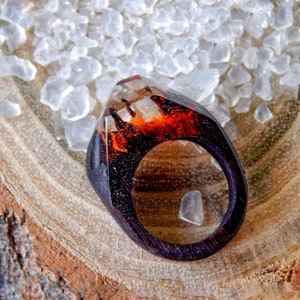 Fire Wood Resin Ring, Black Orange Wooden Ring, Eco Epoxy Resin Ring ...