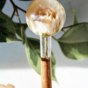 White Rose Hair Stick, Wooden Hairpin, Wood Resin Hair Pin, Rose Hair ...