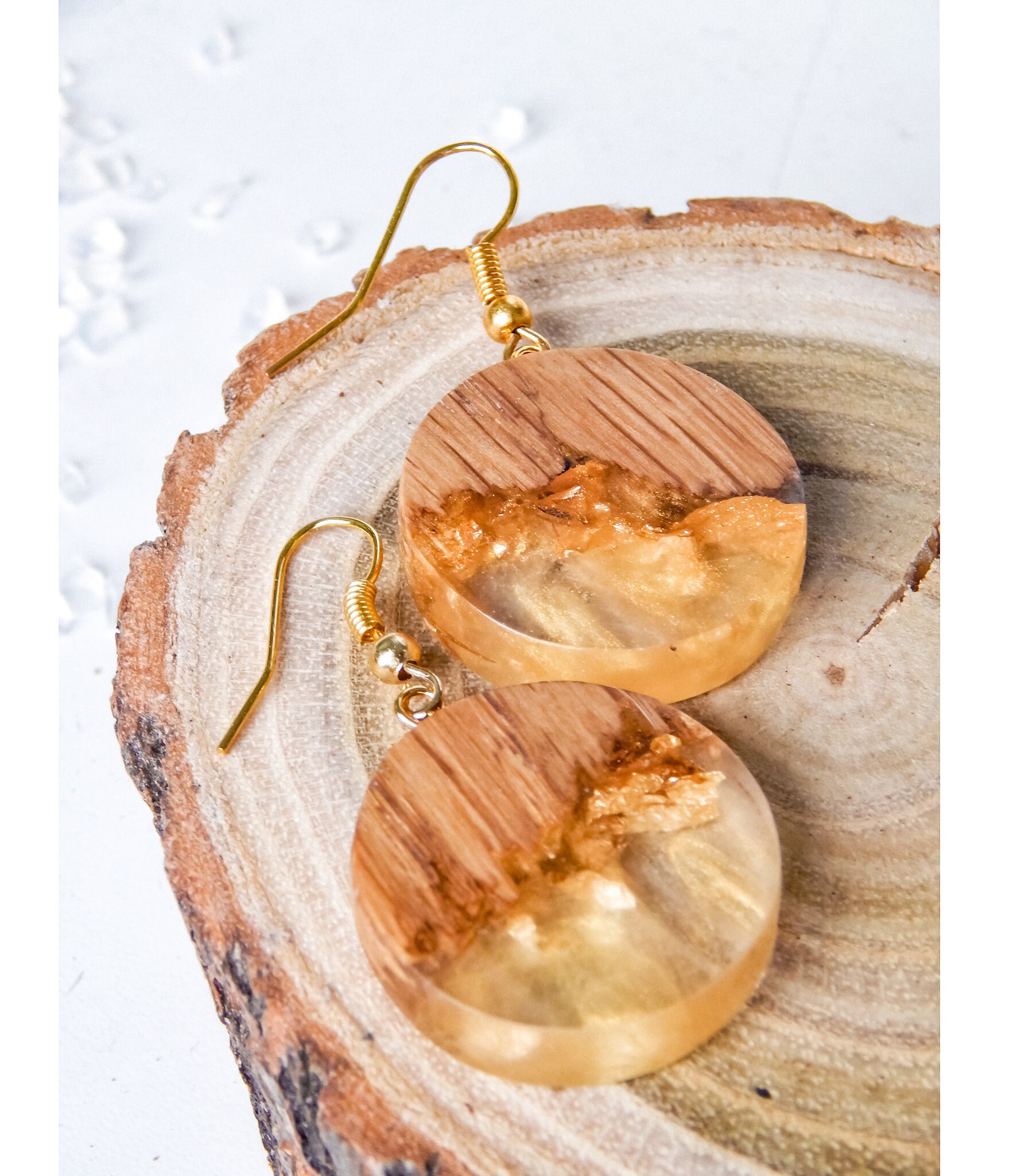 Wood Resin Earrings, Yellow Earrings, Wooden Earrings for Women, Resin ...