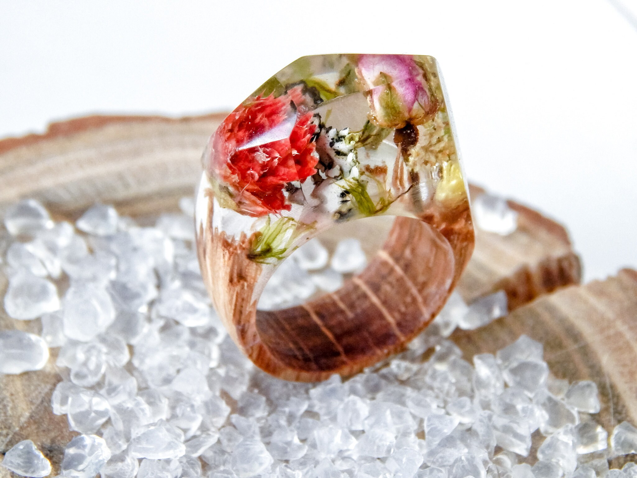 Real Flowers Resin Ring Wood Resin Ring Resin Ring Flower - Etsy