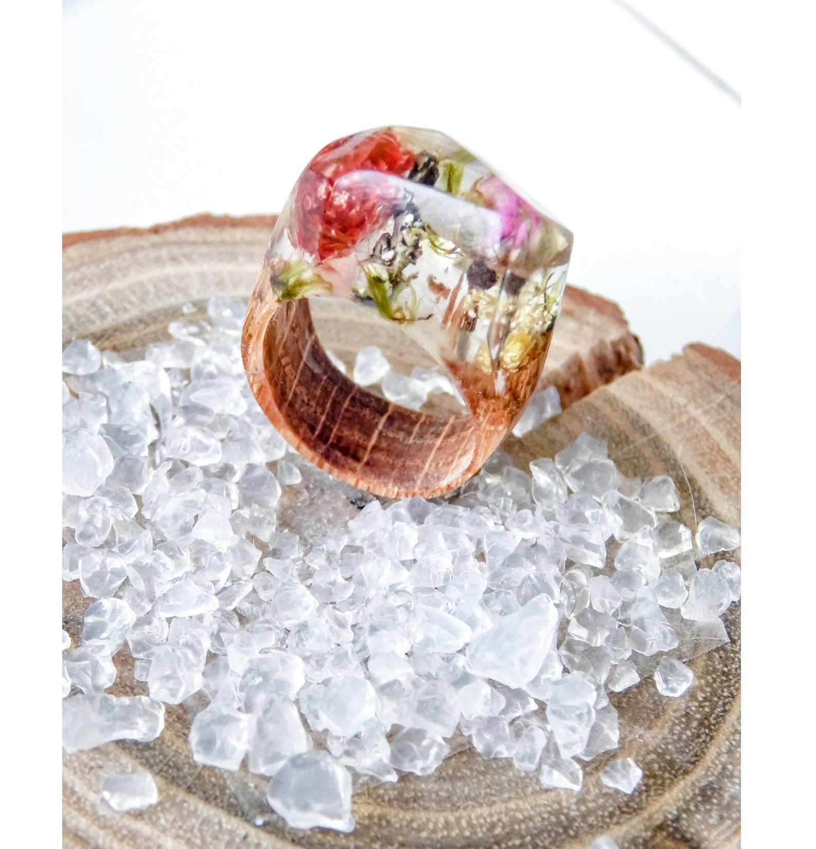 Real Flowers Resin Ring, Wood Resin Ring, Resin Ring Flower, Nature ...