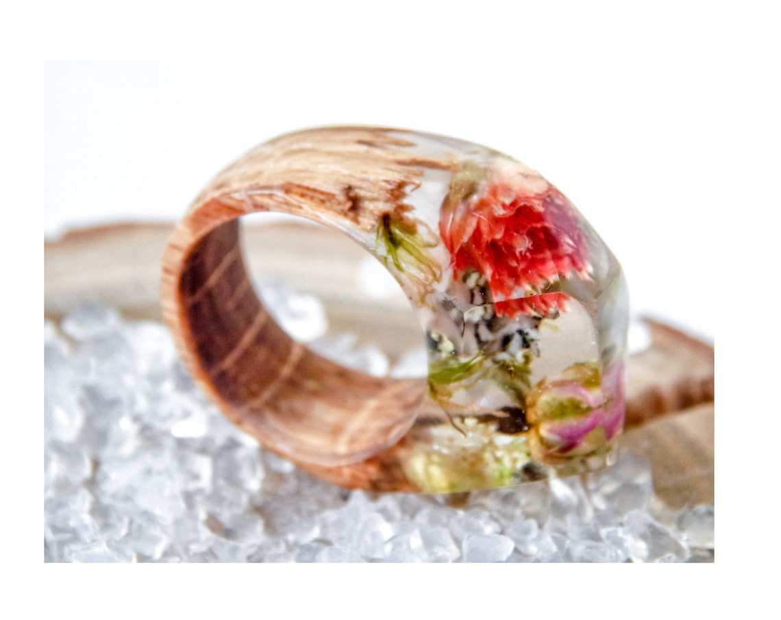 Real Flowers Resin Ring, Wood Resin Ring, Resin Ring Flower, Nature ...