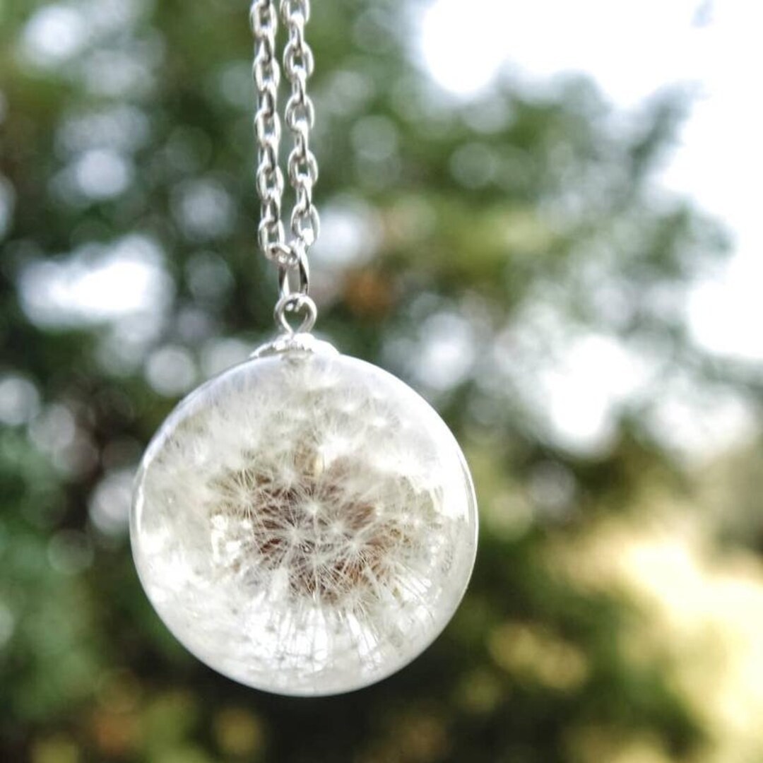 Dandelion Necklace Pendant, Dried Flower Necklace, Natural Dandelion ...