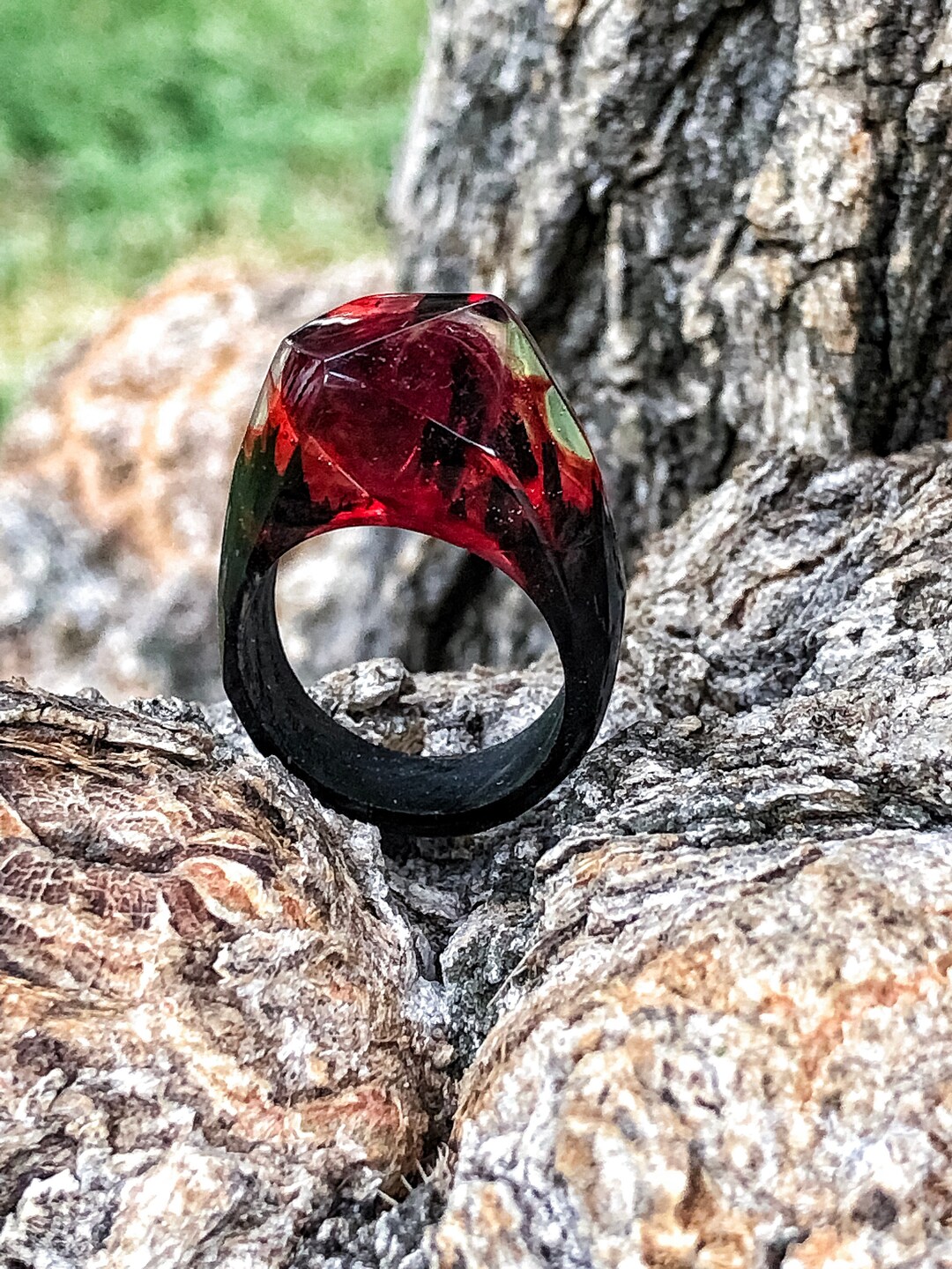 Red Heart Wood Ring, Love Wooden Ring, Resin Wood Ring, Unique Ring for ...