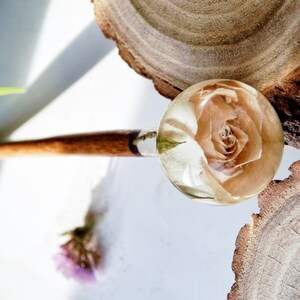 White Rose Hair Stick, Wooden Hairpin, Wood Resin Hair Pin, Rose Hair ...