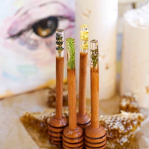Personalized Honey Dipper With Flowers, Honey Favors, Resin Wooden ...
