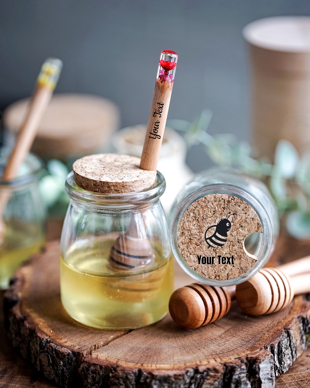 Personalized Honey Dipper With Flowers, Honey Jar, Gift Wedding Set ...