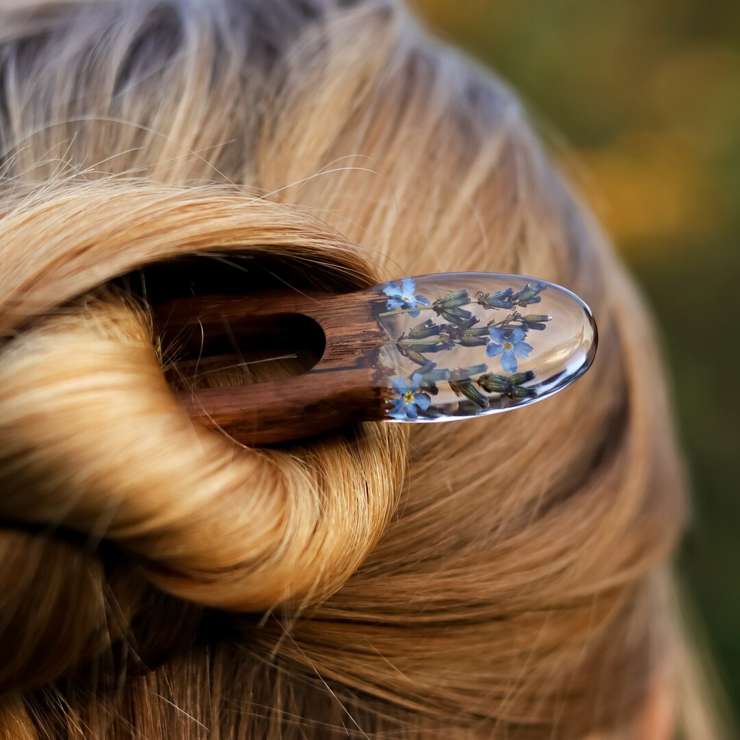 Custom Hair Fork, Forget Me Not Resin Hair Stick, 2 Prong Hair Fork ...