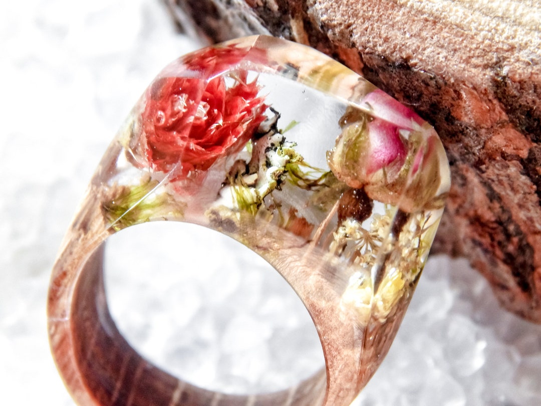 Real Flowers Resin Ring, Wood Resin Ring, Resin Ring Flower, Nature ...