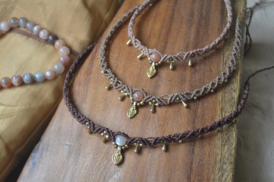 Choker Necklace *ASHANTI* With Moonstone, Choker Macrame, Necklace ...