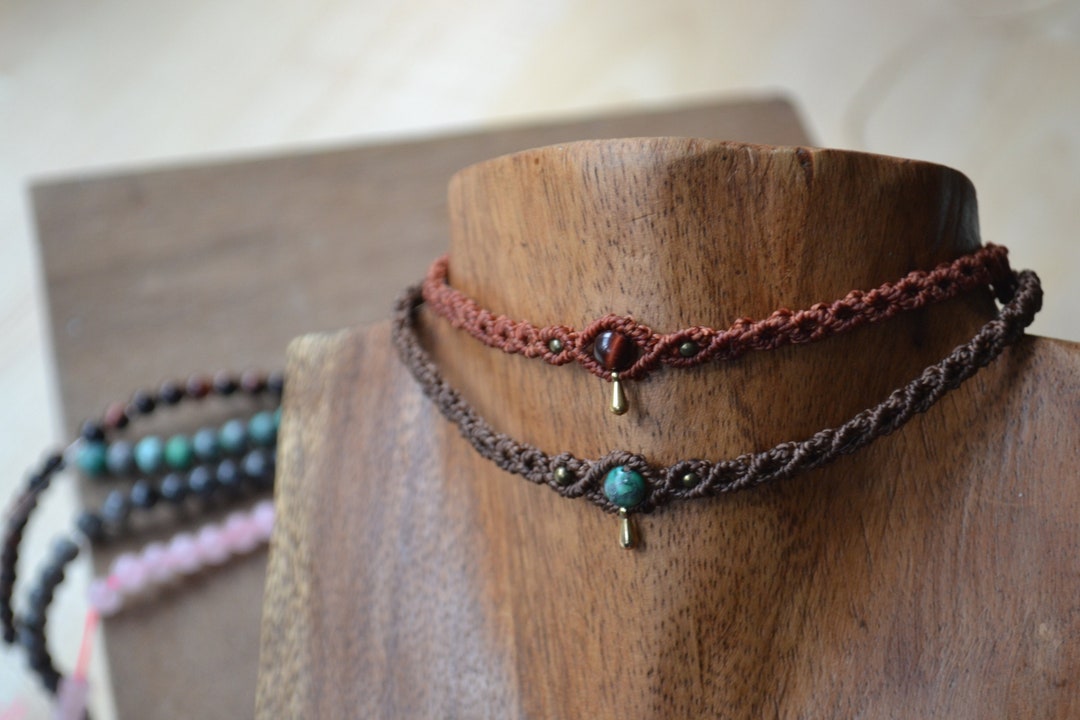 Minimalist Macrame Choker, Choker Macrame Labradorite, Macrame Choker ...