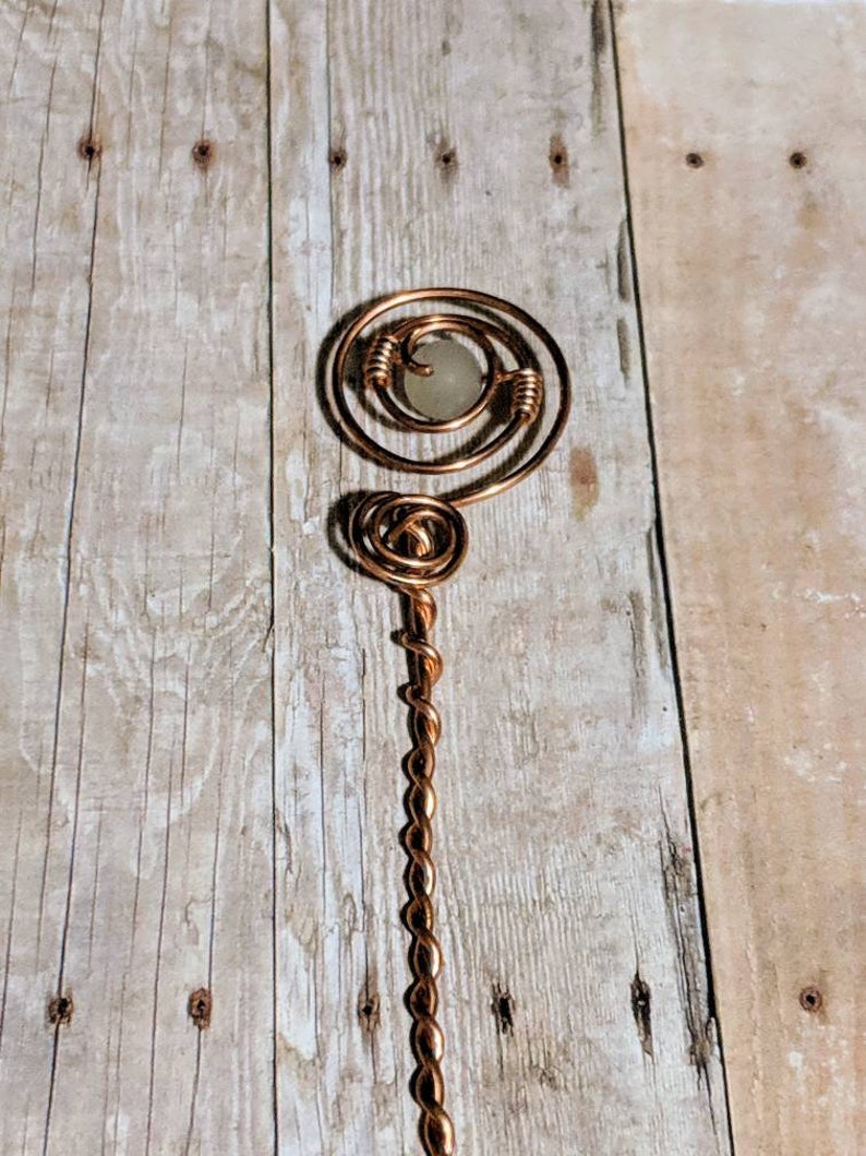 Handmade Copper Wire Hair Pin With White Agate Bead - Hair Fork - Hair ...