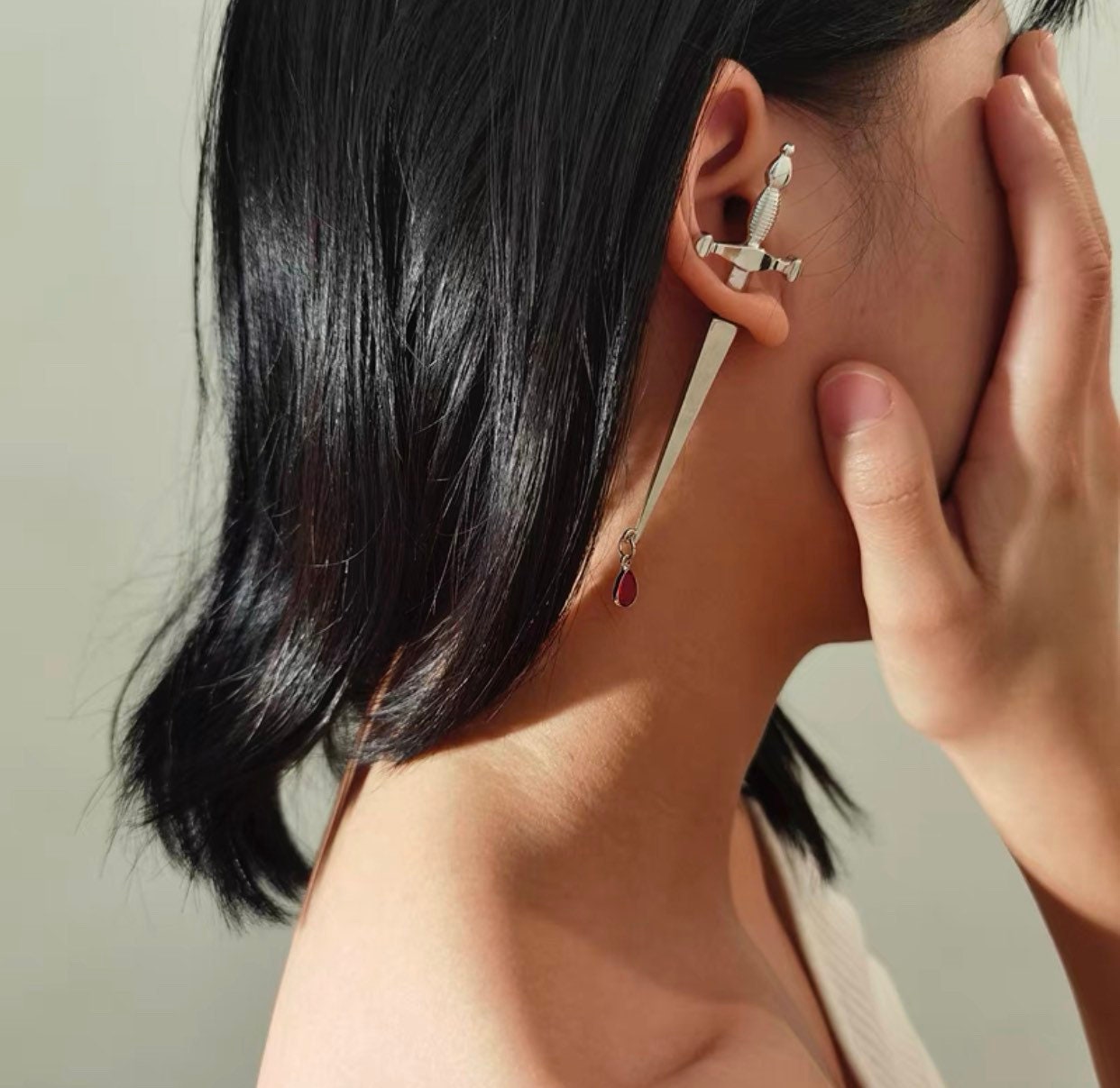 Silver Sword Earrings Go Through Ear Stud Earrings Weird | Etsy