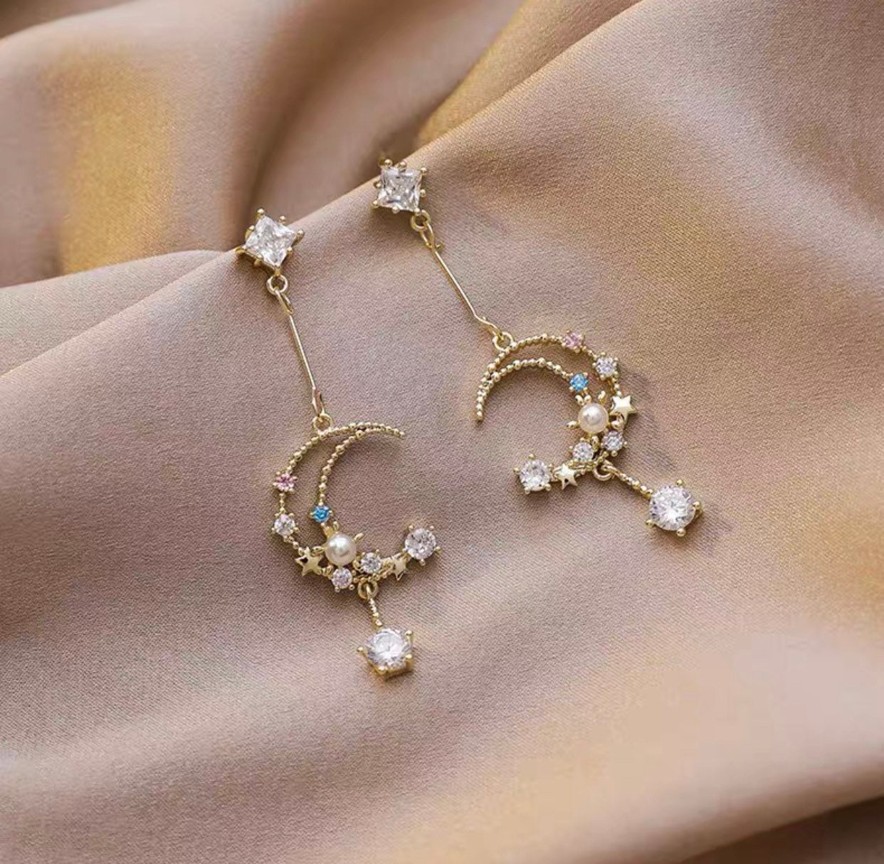 Moon star drop earringmoon drop earrings Celestial earrings | Etsy