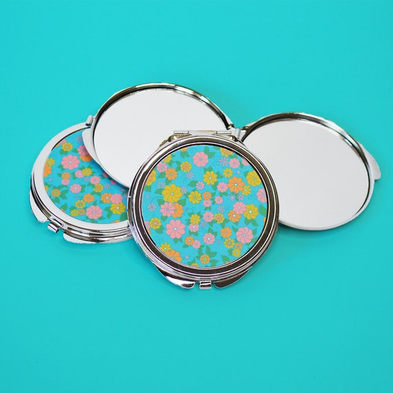Floral Wallpaper Compact Mirror in Blue Cute Pocket Mirror | Etsy