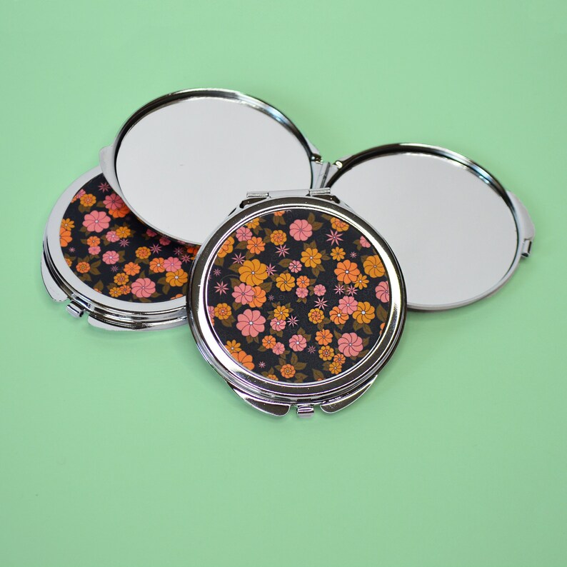 Floral Wallpaper Compact Mirror in Black Cute Pocket Mirror - Etsy