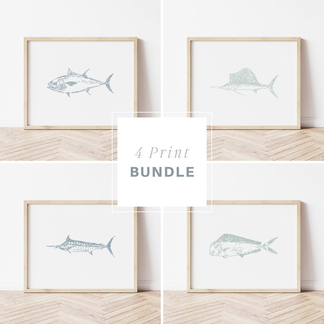 BUNDLE - Deep Sea Fishing Prints, PRINTABLE Fish Art, Gift for ...