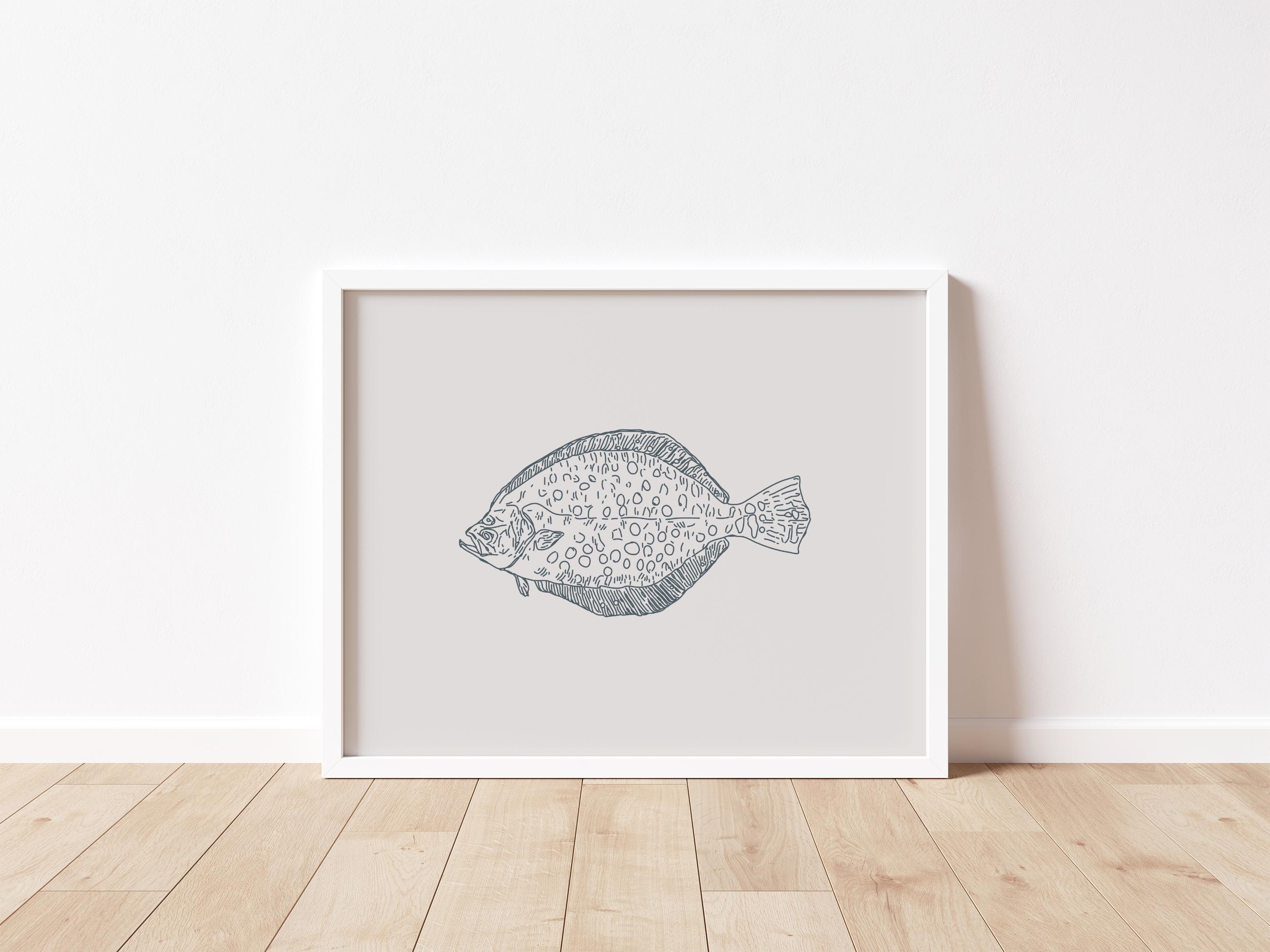 Flounder Print, PRINTABLE Fish Art, Fisherman’s Wall Art, Coastal Home ...