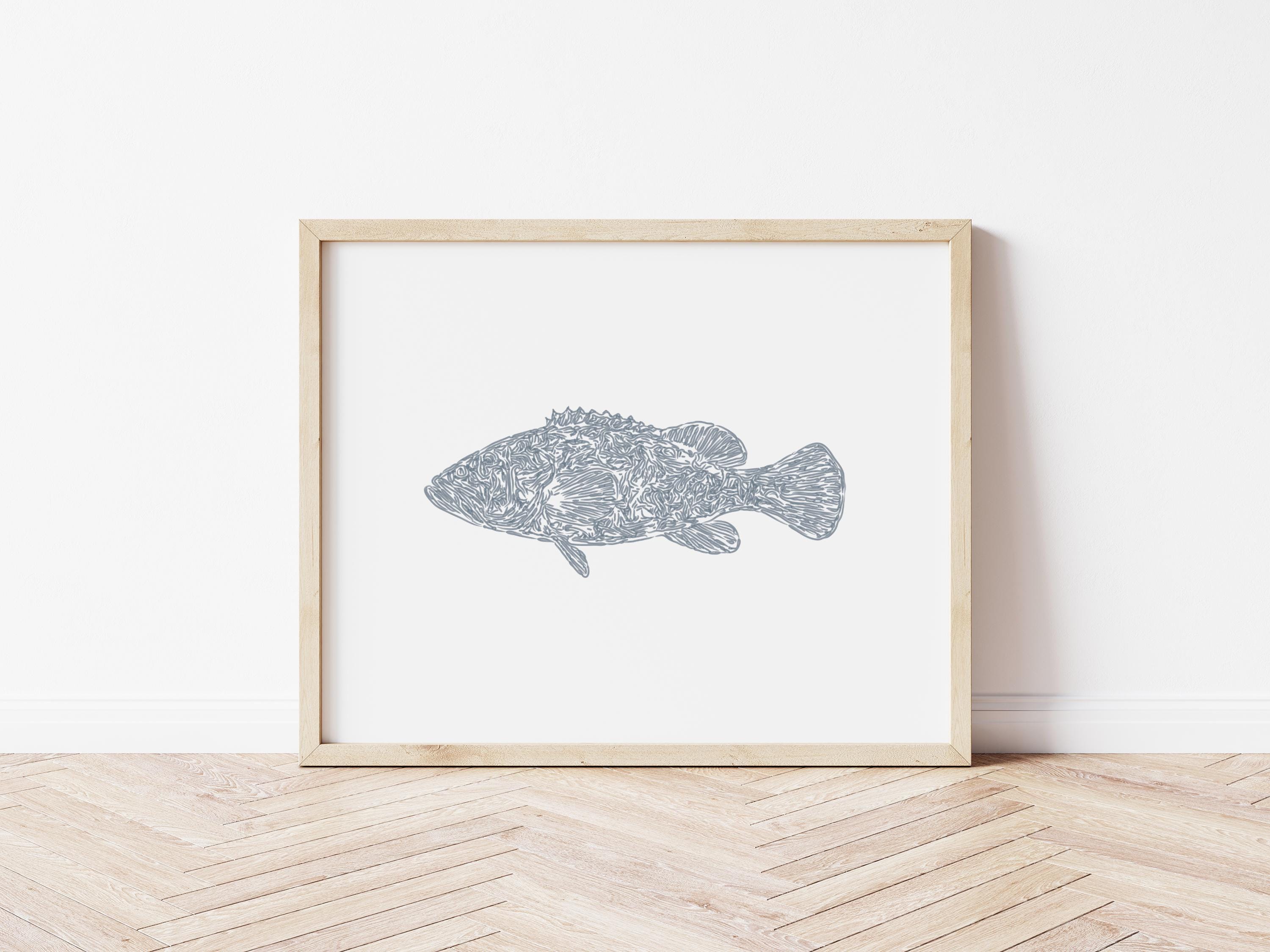Grouper Print, PRINTABLE Grouper Art, Fisherman’s Wall Art, Coastal ...