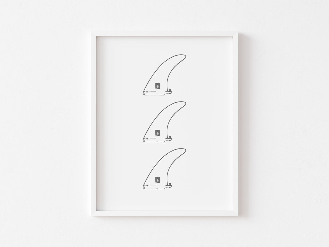 Surfboard Fins Wall Art, Grey Surf Print, Coastal Beach House Decor ...