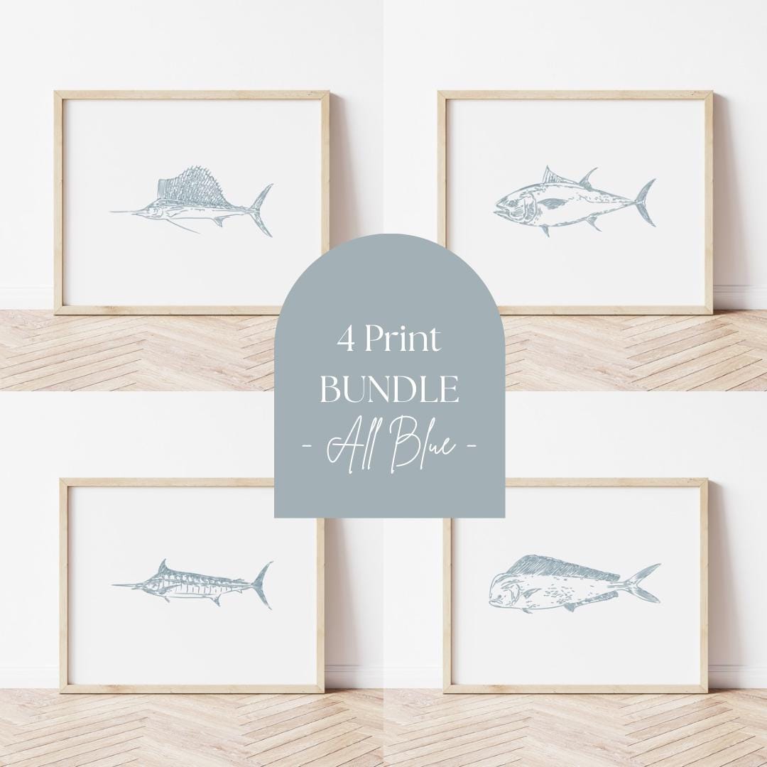BUNDLE All Blue Deep Sea Fishing Print, PRINTABLE Fish Art, Gift for ...