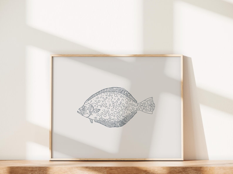 Flounder Print, PRINTABLE Fish Art, Fisherman’s Wall Art, Coastal Home ...