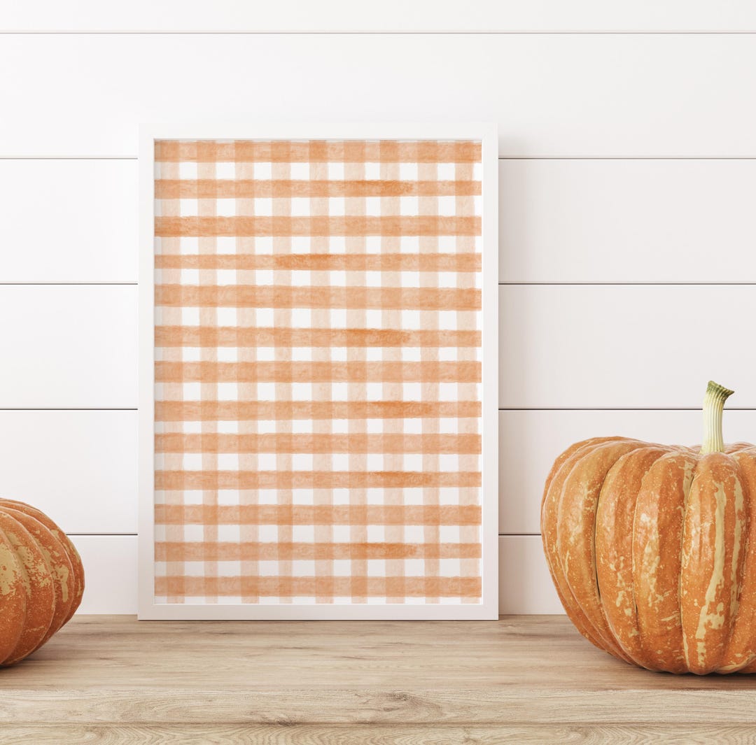 Orange Watercolor Fall Plaid Print, PRINTABLE Fall Wall Art, Autumn ...