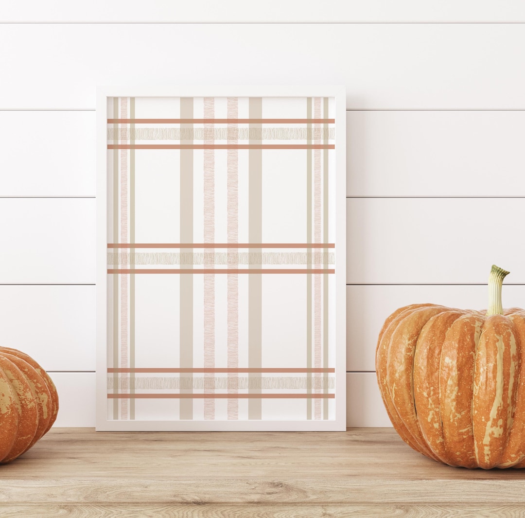 Orange Fall Plaid Print, PRINTABLE Fall Wall Art, Autumn Mantle ...