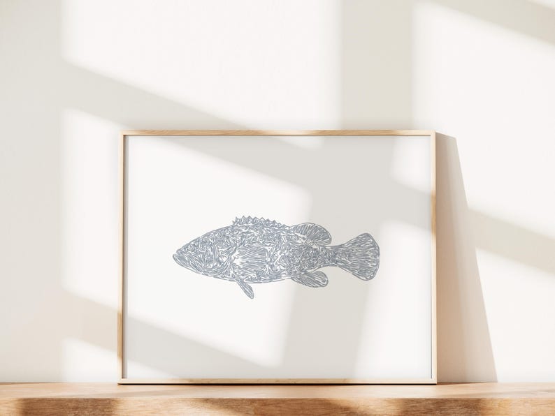 Grouper Print, PRINTABLE Grouper Art, Fisherman’s Wall Art, Coastal ...