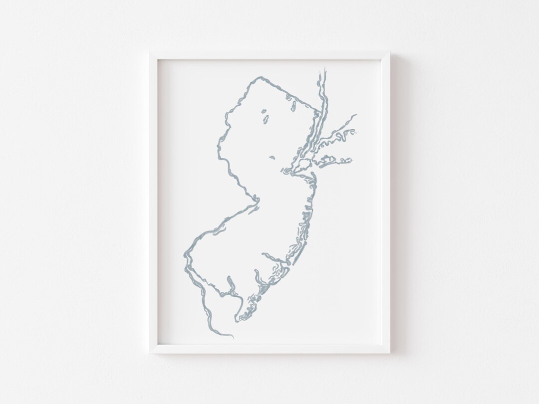 New Jersey Shore Line Art, PRINTABLE NJ Map Print, Watercolor New ...