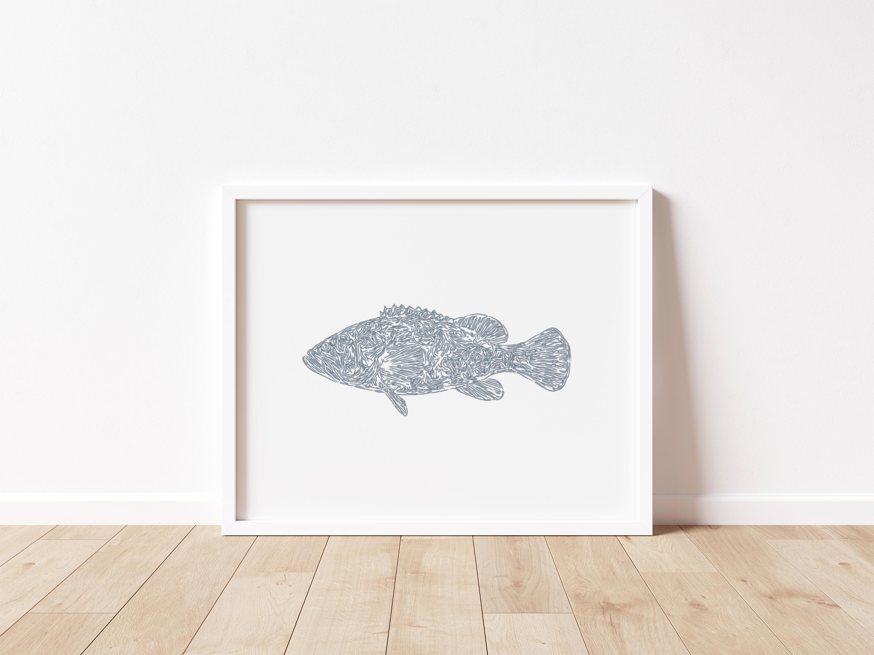 Grouper Print, PRINTABLE Grouper Art, Fisherman’s Wall Art, Coastal ...