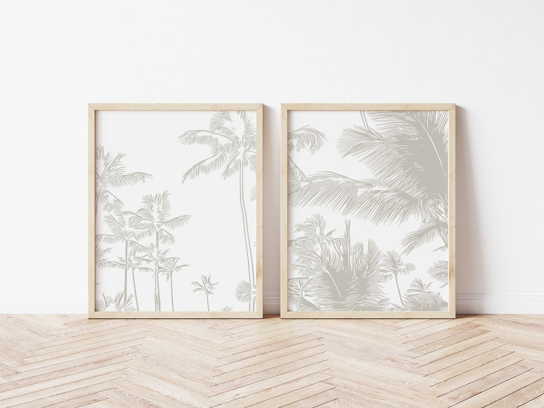 Neutral Palms Set of Two Prints, PRINTABLE Wall Art, Palm Tree Art ...