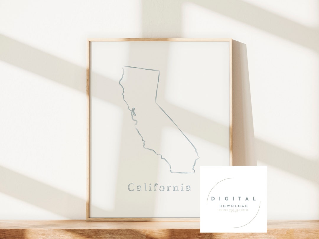California Printable State Map, Cali Outline Print, Home State Wall Art ...