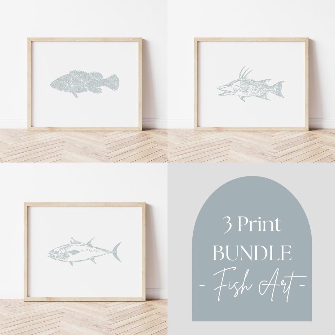 BUNDLE - Deep Sea Fishing Prints, PRINTABLE Fish Art, Gift for ...
