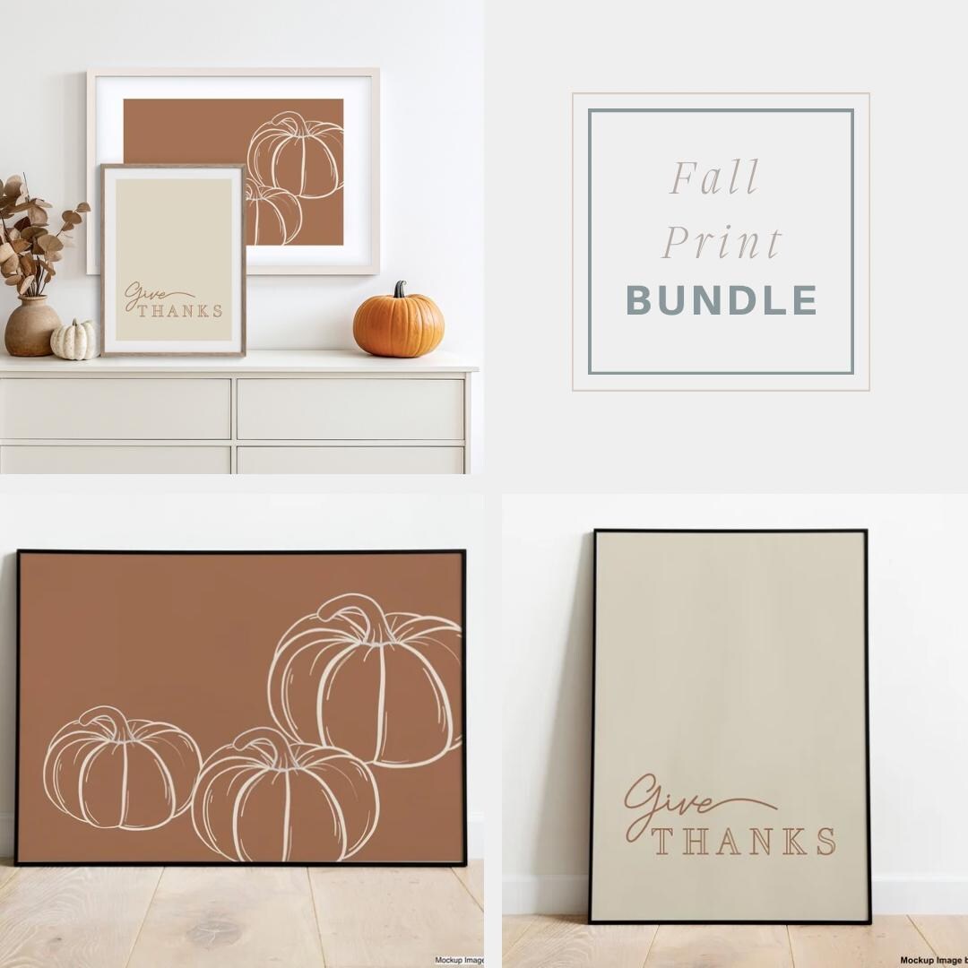 BUNDLE Farmhouse Thanksgiving Wall Art, PRINTABLE Fall Decor, Give ...