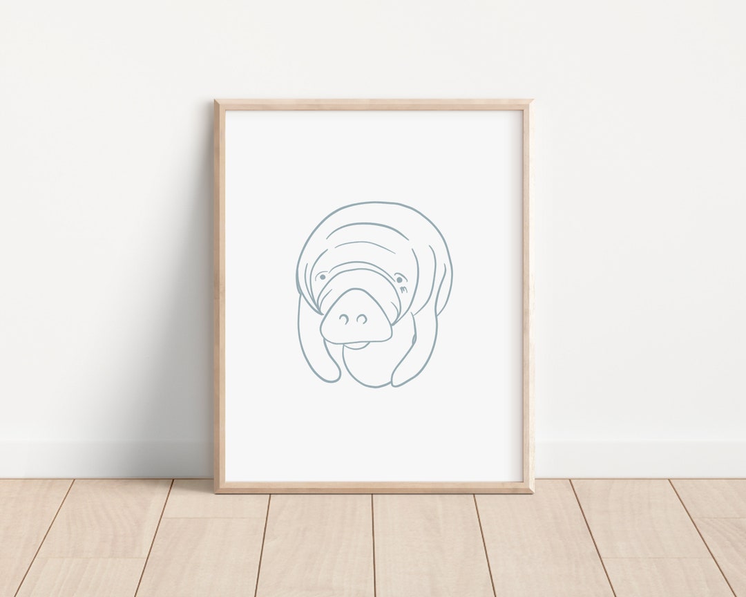 Blue Manatee Print, Printable Manatee Art, Gouache Manatee Painting ...
