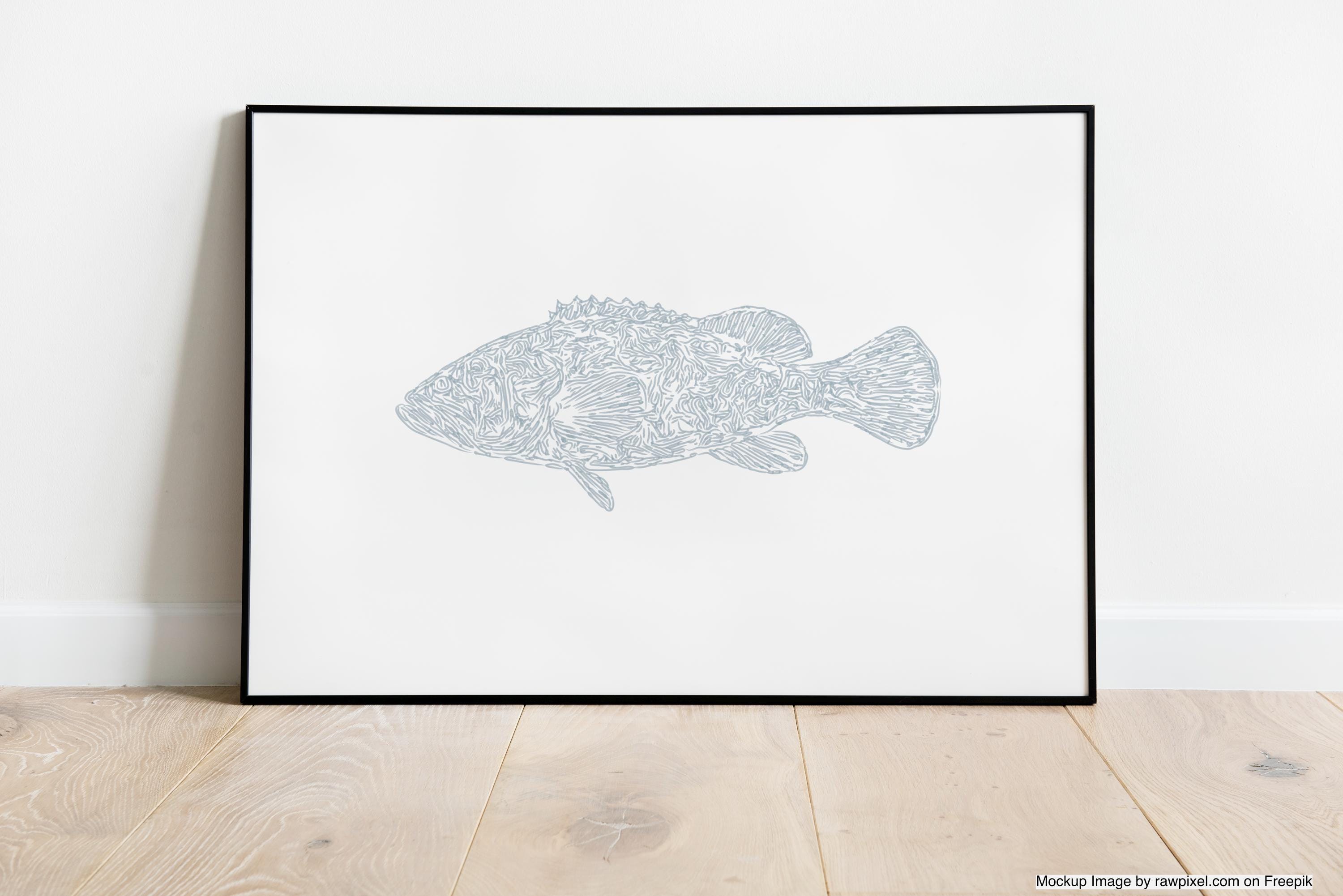 Grouper Print, PRINTABLE Grouper Art, Fishermans Wall Art, Coastal Home ...