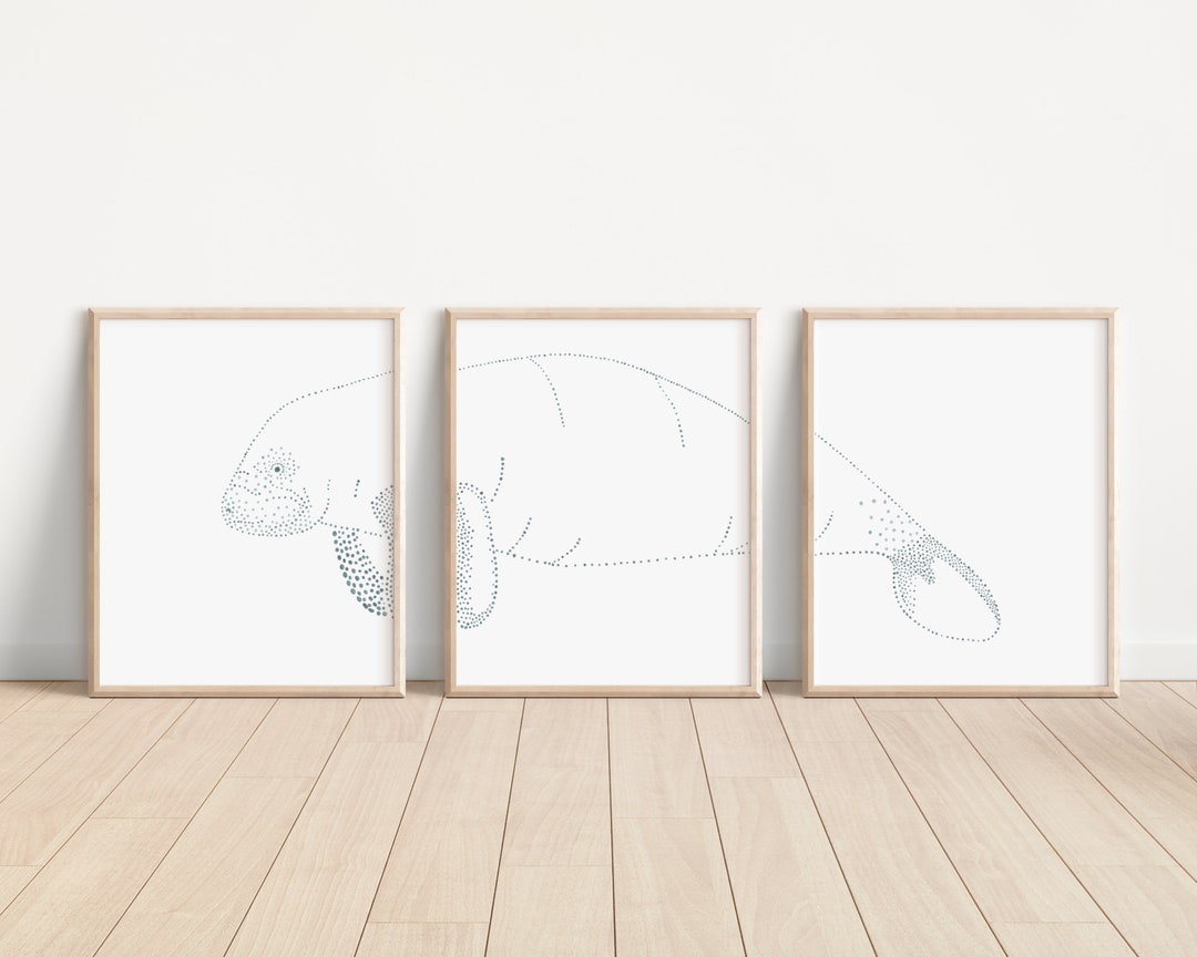 Florida Manatee Printable Wall Art, Modern Coastal Manatee Prints ...