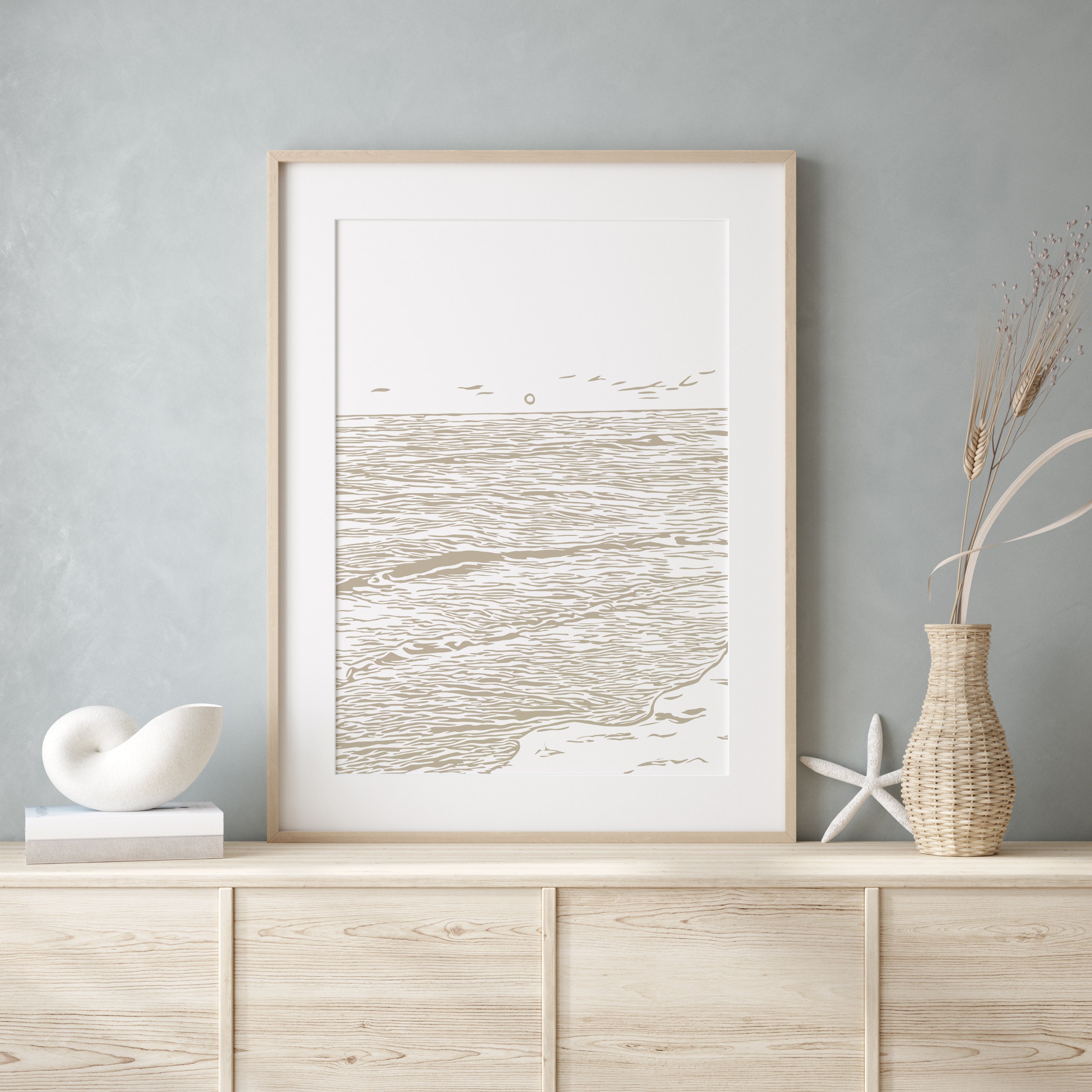Beach Sunset Print Coastal Printable Wall Art Seaside Poster Beach Line ...